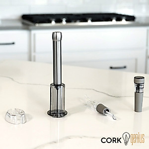 Cork Genius 4-Piece Wine Opener Set, Air Pump Wine Bottle Opener, Wine Aerator Pourer Spout, Wine Foil Cutter, and Leakproof Vacuum Wine Stopper, Wine Gift Set for Wine Lovers, Black
