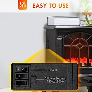 HOMCOM 18" Electric Fireplace Heater, Freestanding Fire Place Stove with Realistic LED Flames and Logs, Overheating Protection, 750W/1500W, Black