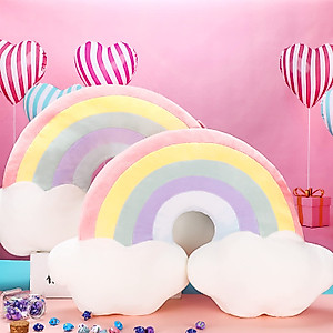 Queekay 2 Pcs 21 Inch Rainbow Shaped Pillow Home Decorative Cloud Pillow Lovely Stuffed Kid Pillow Soft Throw Pillows for Girls and Boys Friends Gifts Bedroom Resting Room Decorations (Red)