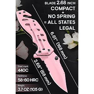 Pink Pocket Knife for Women - Legal Small Knife - 2.68 Inch Serrated Blade - Womens Knife for Self Defense - Cute Girl Survival Tool Pocket & Folding Knives - Mothers Day Gift Idea - 6655 P