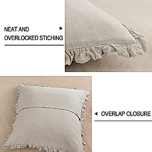 PHF 100% Linen Euro Sham With Ruffle, 26" X 26", Set of 2, No Insert, Washed Soft French Flax Throw Pillow Covers, Ultra Breathable Durable Comfy Shams for Bed Couch Sofa