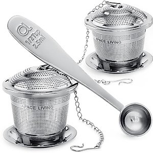 Loose Leaf Tea Infuser (Set of 2) with Tea Scoop and Drip Dray by Apace - Ultra Fine Stainless Steel Strainer & Steeper for a Superior Brewing Experience