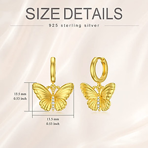 BETHZA Diamond Butterfly Huggie Earrings Gold Plated 925 Sterling Silver Dainty Butterfly Dangle Earrings D Color Diamonds Jewelry Gifts for Women