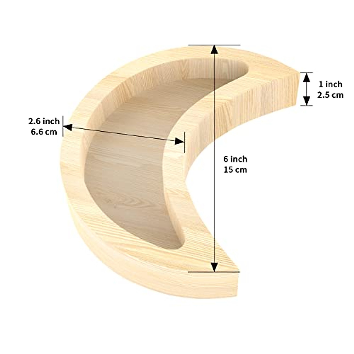 Wood Moon Tray Crystal Holder, Nuadem 6" x 3" Wooden Crystal Display Tray, Moon Shaped Ramadan Tray, Crystal Stone Holder - Crescent Crystal Tray for Essential Oil Jewelry & Food Dessert