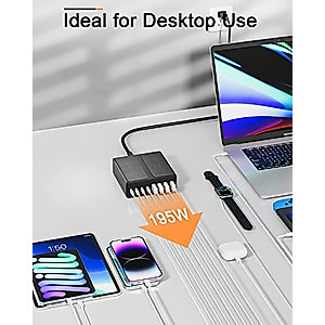 USB C Charger,195W 8-Port USB C Charging Station, 65W Type C Fast Charging Laptop GaN Power Adapter Compatible with MacBook Pro/Air, iPad Pro,iPhone 14 13 12 Pro Max,Galaxy,Steam Deck,ect