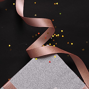 LeZakaa Rose Gold Glitter Satin Ribbon for Wedding, Engagement, Bridal Shower Gift Wrapping - 5/8"x10 Yard/ Roll