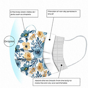 50PC Flower Disposable Face_Masks for Women, 3-Ply Colorful Floral Breathable Face_Mask with Nose Wire for Glasses Wearers, Protective Facemask with Printed Design for Adults Holiday Party