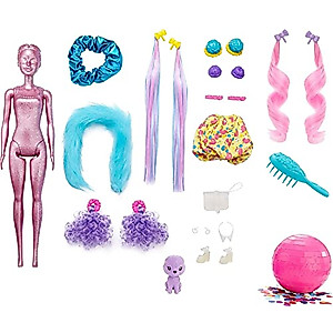 Barbie Color Reveal Glitter! Hair Swaps Doll, Glittery Pink with 25 Hairstyling & Party-Themed Surprises Including 10 Plug-in Hair Pieces, Gift for Kids 3 Years Old & Up