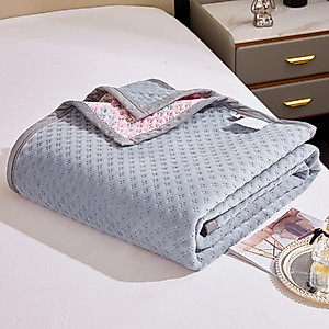 Mengersi Velvet Quilt Set Queen Size, Lightweight Waffle Comforter Set, Oversized Bedspread Coverlet Quilted Blanket Bedding Set, with 2 Matching Pillow Shams for All Season (Gray, Twin)