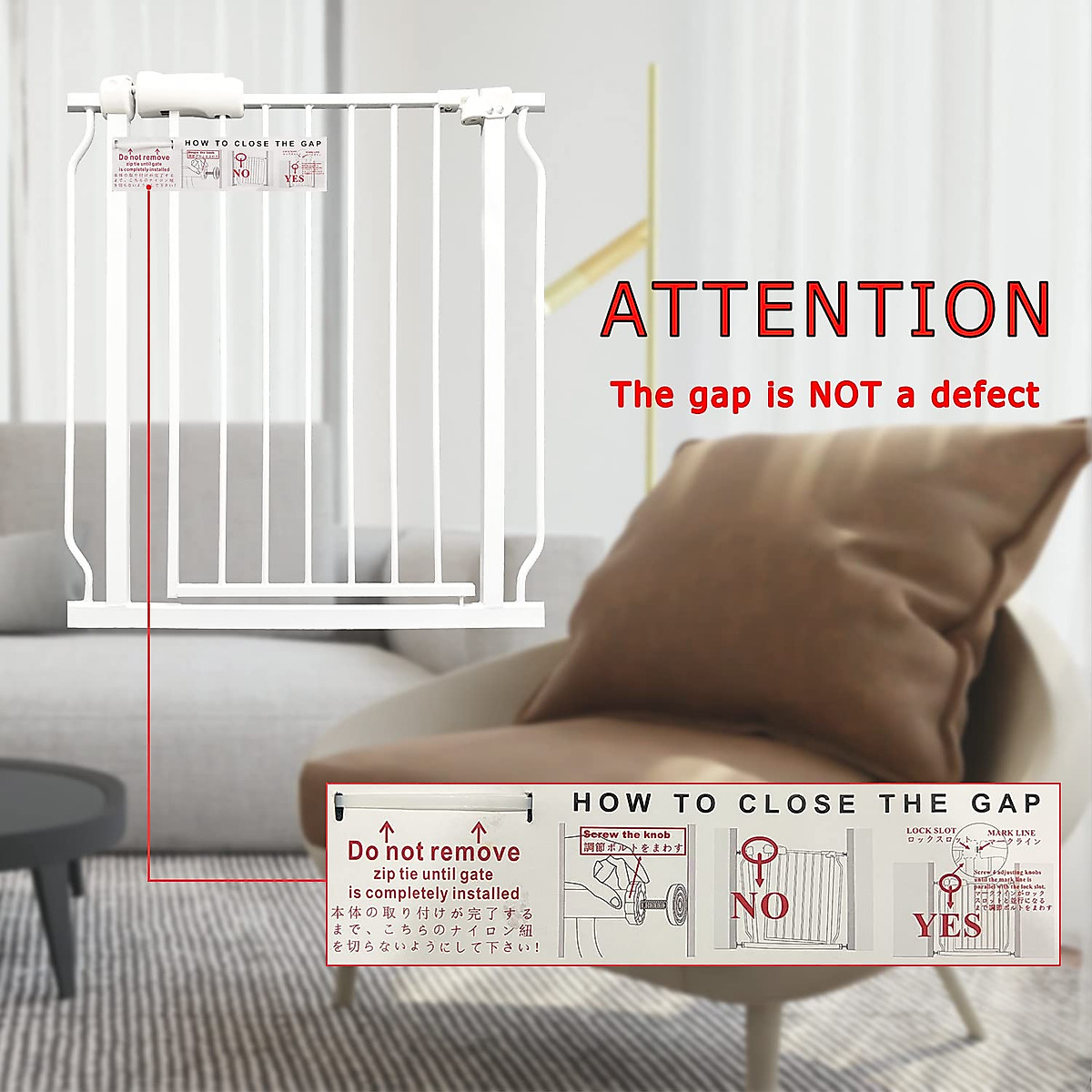 Thasamm Narrow Baby Gate 24"-29" for Doorways Stairs Tension Indoor Safety Gates White Metal Large Pressure Mounted Pet Gate Walk Through Long Safety Dog Gate for The House Doorways Stairs