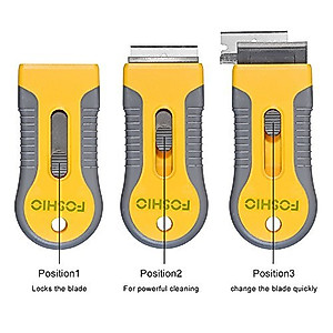 FOSHIO Multi-Purpose Window Tint Removal Tool Set with Long Handle Razor Blade Scraper, Retracted Metal Razor, Mini Plastic Scraper, Microfiber Cleaning Cloth, 20 Bonus Razor Blades