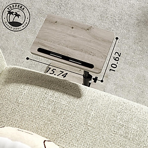 YUHFERA Sofa Armrest Tray Table for Couch - 360° Swivel Height Adjustable End for Small Spaces, Snack Side Table for Bed or Chair with Phone & Tablet Slot (Gray,Standard)