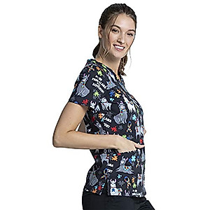 Cherokee Prints Women Scrubs Top V-Neck Print CK651, S, Llama Love
