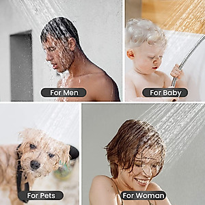 High Pressure Shower Head with Handheld Newentor Shower Head with 6 Spray Settings, Adjustable Detachable Universal Handheld Shower Head Replacement for Adults Children Pets Use, Chrome(No Hose）