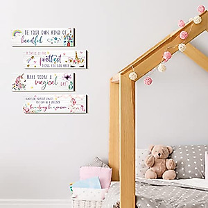 Yulejo Unicorn Rainbow Girls Room Wall Decor Unicorn Rainbow Motivational, Inspirational Wall Art Bedroom Decor for Girls Kids Bedroom Nursery Decorations ()