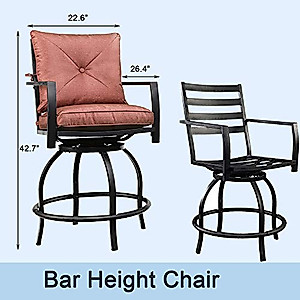 PatioFestival Outdoor Height Bistro Chairs Set Patio Swivel Bar Stools with 4 Yard Armrest Chairs and 2 Glass Top Tables, All Weather Steel Frame Furniture for Lawn, Deck, Backyard and Pool