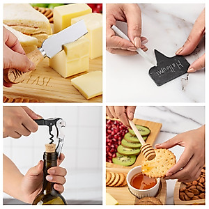 Rae Dunn Charcuterie Board & Accessories - Large Charcuterie Board Set, Bamboo Cheese Board Set with Serving Forks and Platters, Cheese Knives Included