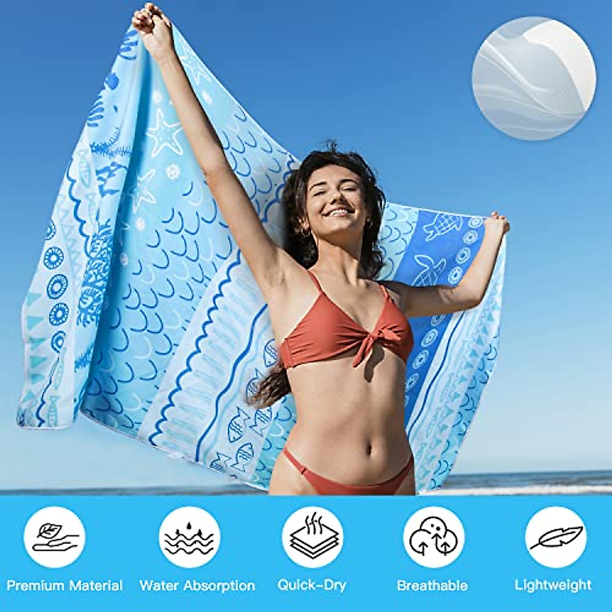 Airensky 2 Pack Microfiber Beach Towel, Oversized (72” x 36") Quick Dry Pool Towel, Sand Free Beach Towel, Super Absorbent Bath Towel, Soft Breathable and Lightweight for Beach, Swim, Hiking