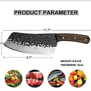 ZENG JIA DAO Chef Cleaver Knife 7 inch, Kitchen chopper for meat and vegetable, High Carbon Steel With Wenge Wood Handle Camping Cooking Cutlery Gift