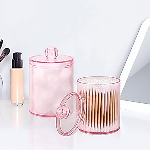 Tbestmax 2 Pack Qtip Holder Bathroom Jars Canisters for Cotton Ball Swab Pad Storage Dispenzer, Pink 10-Ounce