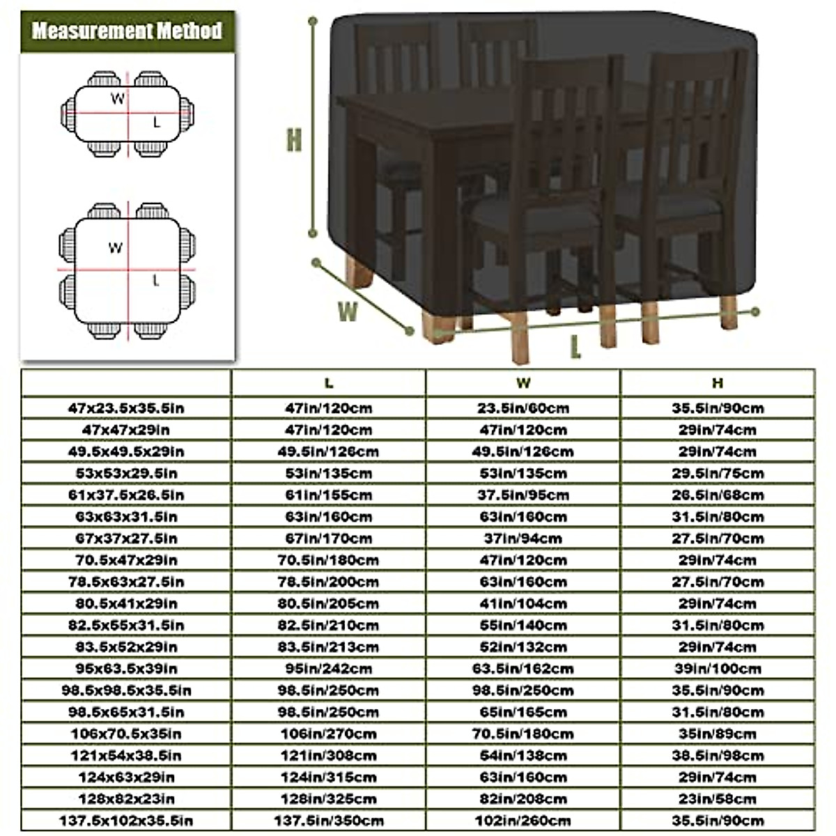 Gicov Patio Furniture Cover Waterproof Heavy Duty Rectangle Table Chair Set Cover UV Resistant Outdoor Dining Table Furniture Set Sofa Cover Extra Large