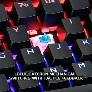 ENHANCE Mechanical Gaming Keyboard - Theorem Backlit LED RGB Gateron Blue Switches - Programmable Macros, Brushed Aluminum Metal, NKRO, Anti-Ghosting, Software Customization - 13 Lighting Effects