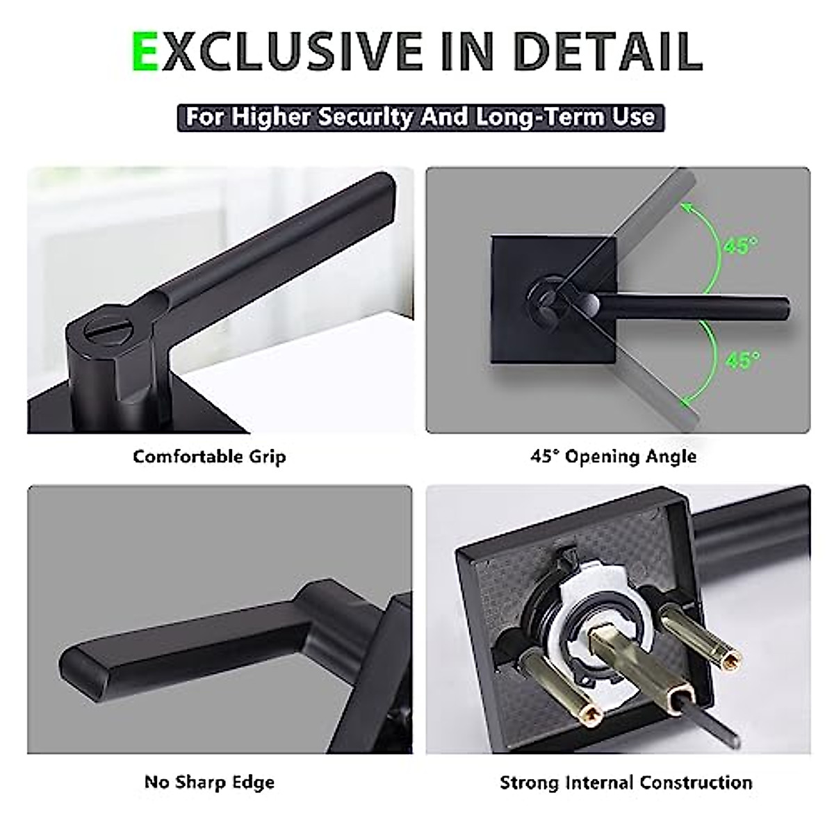 HBL' 2 Pack | Black Interior Door Handles Heavy Duty - Privacy Door Knobs for Bedroom & Bathroom | Made of Zinc Alloy | Fits Door Panel Thickness 1-3/8" to 1-3/4".
