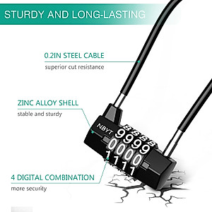 ORIA Cable Locks with Combination, 4 Digit Combination Padlock, Long Shackle Lock, Flexible Steel Cable Rope, Cabinet Lock, School Locker, Black