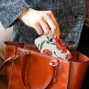 Wildflower Red Poppy Flower Credit Card Coin wallet, RFID Blocking Compact Women Leather Card Holder, Key Change Organizer, Zipper Purse Clutch Pouch Pocket