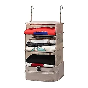 ELEZAY Hanging Packing Cubes Portable Closet Shelves Travel Collapsible Compression Garment Organizer for Carry-on Luggage Suitcase with Breathable Perforated Material Large_11.8*11.8*24 IN, Beige