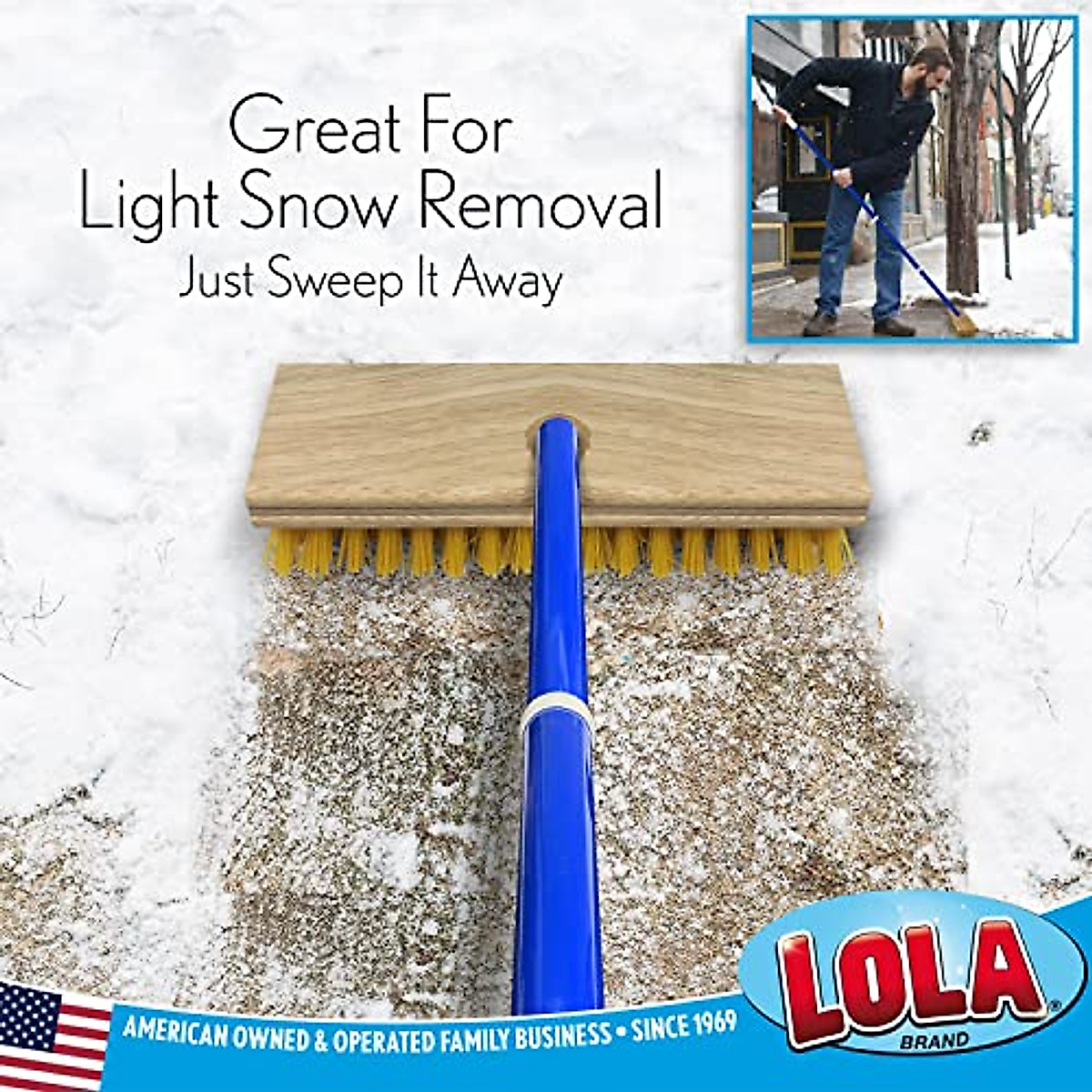 Lola Products Deck Scrub Brush with 48" Long Handle and 9" x 3.5" Scrubber, It's Very Durable Poly Fiber Scrubber Bristles Remove Dirt & Grime on patios, Decks, Asphalt, Tile, Cement- Wet or Dry