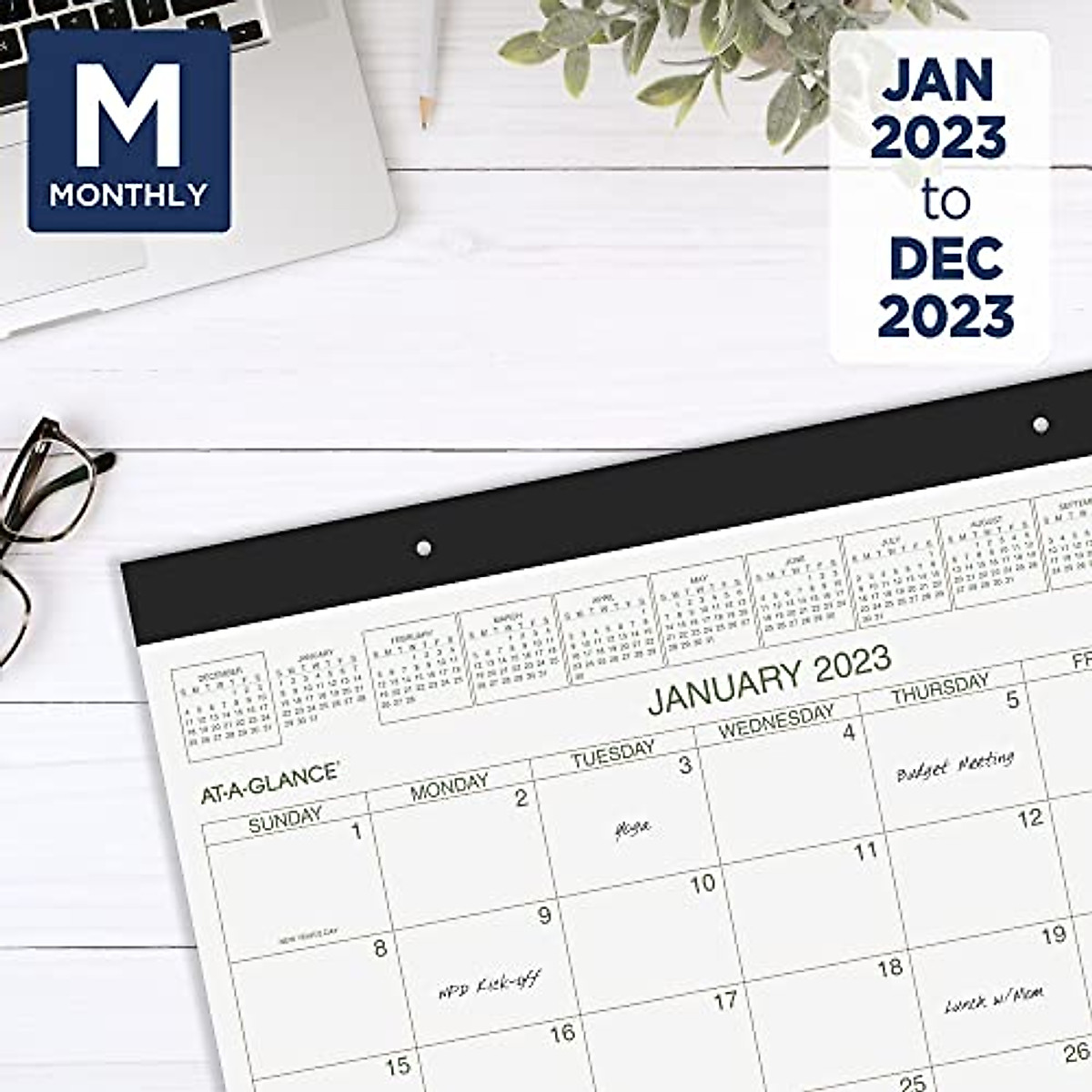 AT-A-GLANCE 2023 RY Two Color Monthly Desk Pad, Large, 21 3/4" x 17"