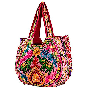 TribeAzure Pink Elephant Canvas Shoulder Bag Handbag Tote Purse Casual Spacious Summer Spring Top Handle Large