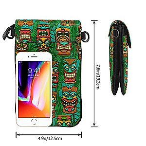 Tiki Idols And Palm Leaves Crossbody Cell Phone Purse Women Pu Crossbody Bag Small Crossbody Wallet Purse Shoulder Bag
