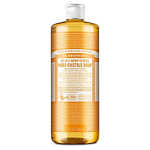 Dr. Bronner's - Pure-Castile Liquid Soap (Citrus, 32 ounce) - Made with Organic Oils, 18-in-1 Uses: Face, Body, Hair, Laundry, Pets and Dishes, Concentrated, Vegan, Non-GMO