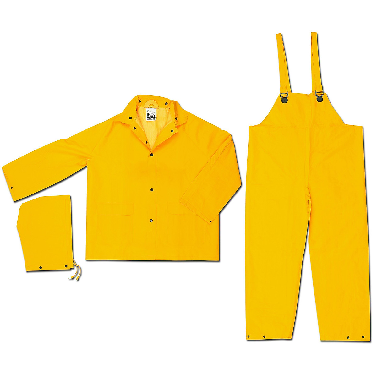 MCR Safety 2003FX3 Classic PVC/Polyester 3-Piece Rainsuit with Attached Hood and No Fly, Yellow, 3X-Large