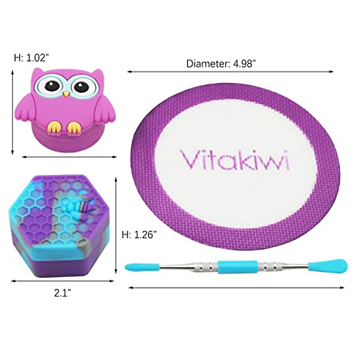 Vitakiwi Wax Silicone Container 26ml Hexagon 11ml Owl with 4.98" Round Mat and 4.8" Stainless Steel Carving Tool (Purple)