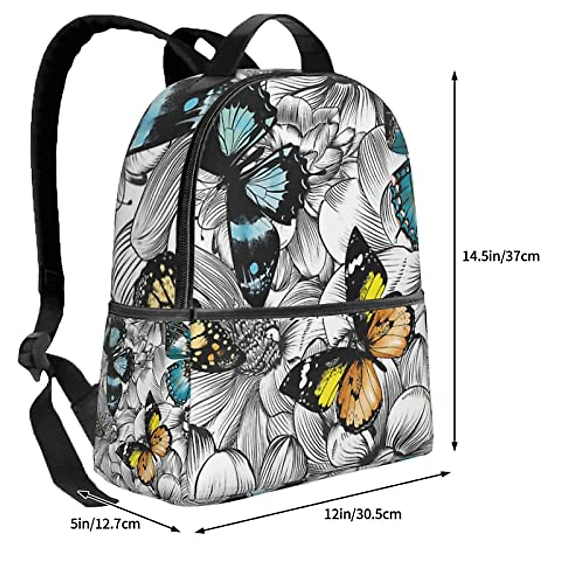 OPSREY Purple Butterflies Floral Print Backpack Laptop Bag Multiple Pockets Casual Travel Shoulder Bag For Men Women