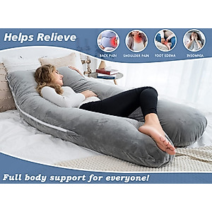 AngQi 60 inch Pregnancy Pillow U Shaped, Full Body Pillow for Pregnant Women/Side Sleepers, Maternity Pillow with Velvet Cover, Gray