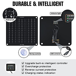 ECO-WORTHY 10W Solar Car Battery Charger Maintainer 12V Waterproof Solar Panel Portable Solar Trickle Charger for Car Truck Boat Lawn Mower RV Trailer Tractor ATV Utility Vehicle Battery
