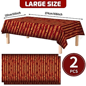 FULJOOY 4 Pcs Creepy Carnival Decorations Sets 2 Halloween Bloody Circus Backdrop and 2 Banner Waterproof Red and White Striped Tablecloth Halloween Striped Pennant Banner Horror Triangle Bunting Flag