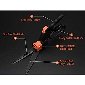 Edward Tools Swivel Hedge Shears with 360 Degree Rotation - Harden Stainless Steel Blade Lawn Scissors - Easy Edging - Ergo Grip Handle with Safety Lock