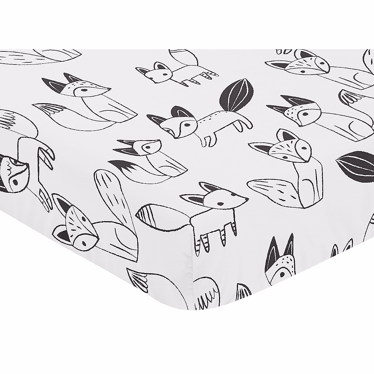 Fitted Crib Sheet for Black and White Fox Collection Baby/Toddler Bedding Set Collection