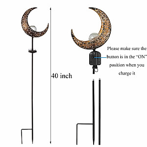 Joyathome Garden Solar Stake Lights Pathway Outdoor Moon Crackle Glass Globe Stake Metal Lights, Waterproof Warm White LED for Lawn, Patio or Courtyard