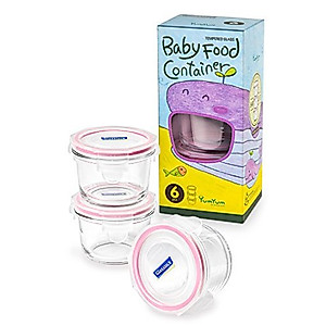 Glasslock 6pcs Set Yum Yum Eco Friendly Airtight Spill Proof Baby Meal Food Storage Container Round 165ml, Safely Freeze your Homemade Baby Food