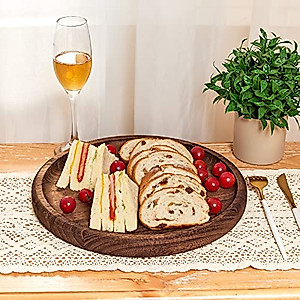 Yangbaga 11.8InWood Rustic Round Decorative Serving Tray，Ottoman Centerpiece Candle Holder Trays ，Farmhouse Tray for Kitchen Countertop& Home Decor &Coffee Table