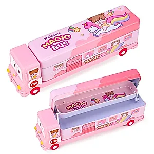 Cute Bus Toy with Built-in Pencil Holder Kids Pink Bus Cute Girls Pencil Case Bus Toy Pencil case Bus with builtin Sharpener