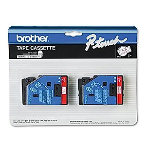 Brother Tc21 P-Touch Labeling Tape, 1/2-Inch W, Red Print On White Tape, 2/Pack
