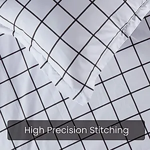 SLEEP ZONE Bedding Duvet Cover Sets Printed Grey Grid Pattern 120gsm Ultra Soft Zipper Closure Corner Ties, Grey Grid on White, King (104 x 90 inch | 2 Pillow Shams)