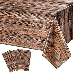 Tatuo Natural Wood Grain Tablecloths Rustic Plastic Table Covers for Rectangle Table, Vintage Farmhouse Style Table Cloth Decor for Western Barn Themed Birthday Wedding Party, 54 X 108 Inch (3 Packs)